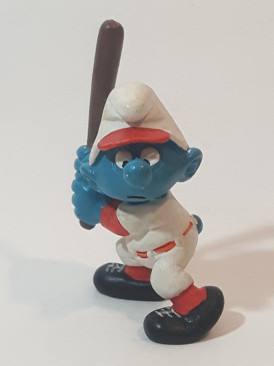 Vintage 1980 Peyo Smurf Character Baseball Player Holding Bat PVC Toy ...