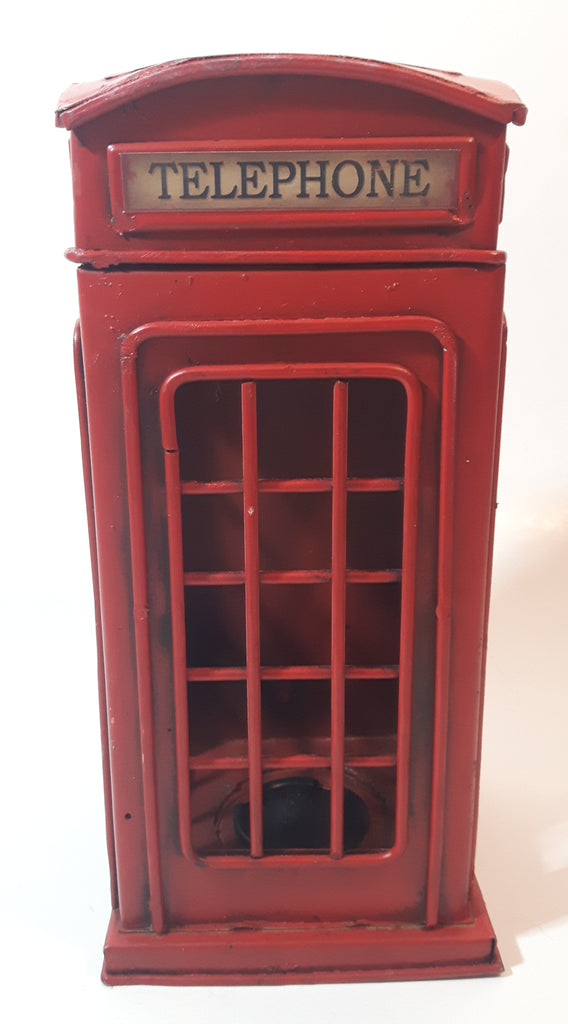 British Red Telephone Booth Phone Box 8" Tall Metal Coin Bank ...