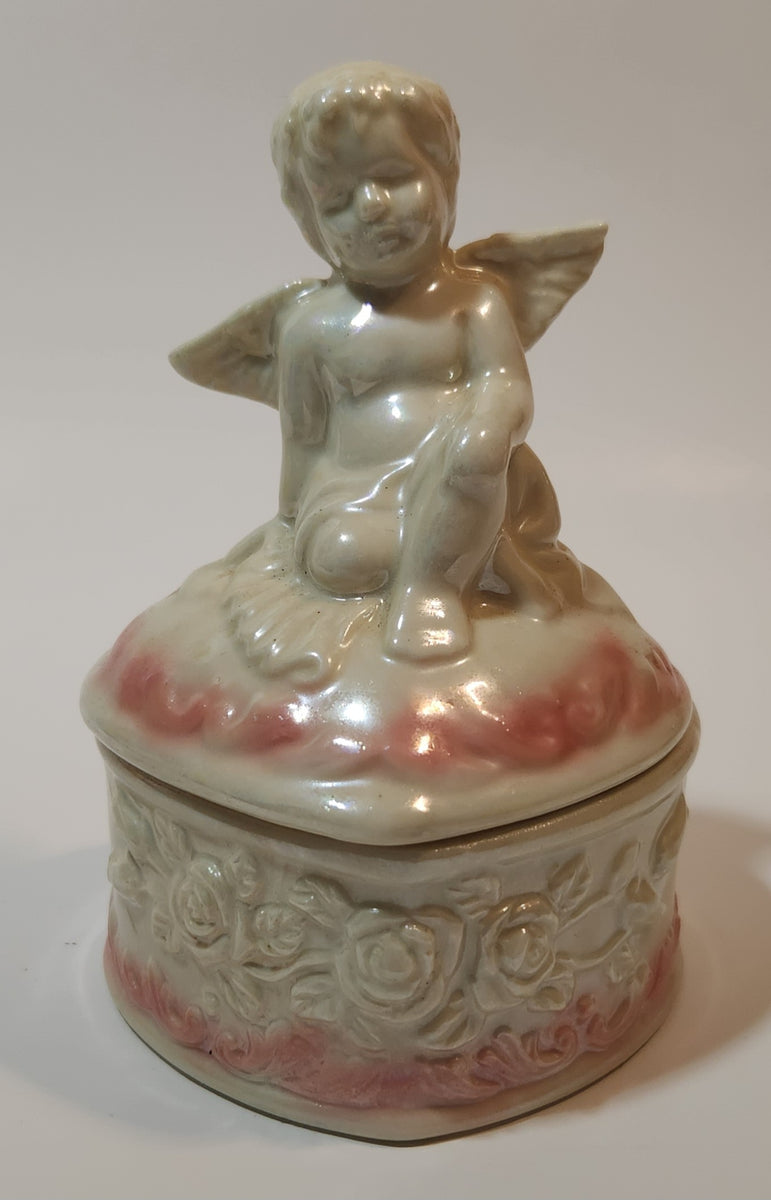 Angel Sitting White Pink 5" Porcelain Trinket Box – Treasure Valley ...