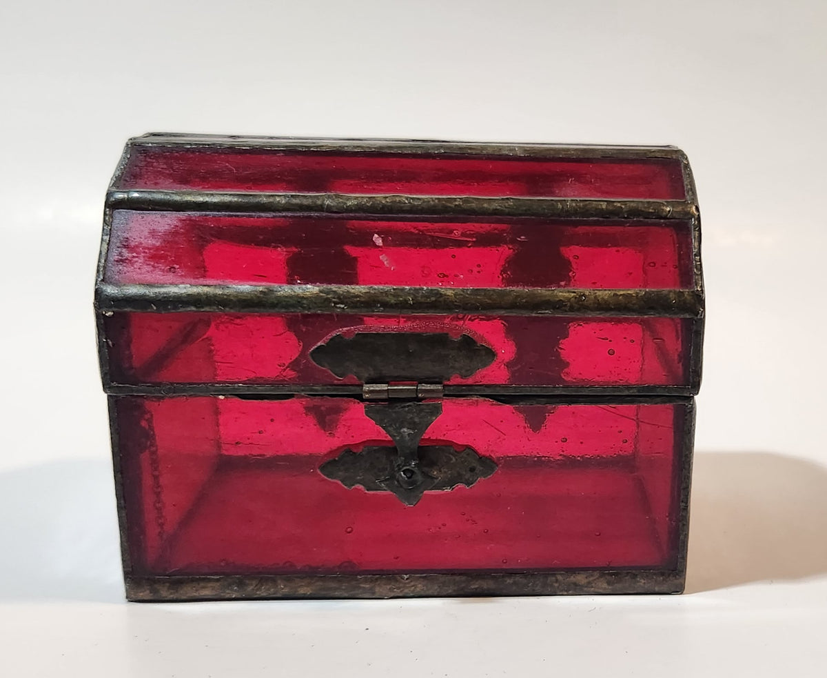 Red Leaded Stained Glass Treasure Chest Trunk Shaped Jewelry Trinket B ...