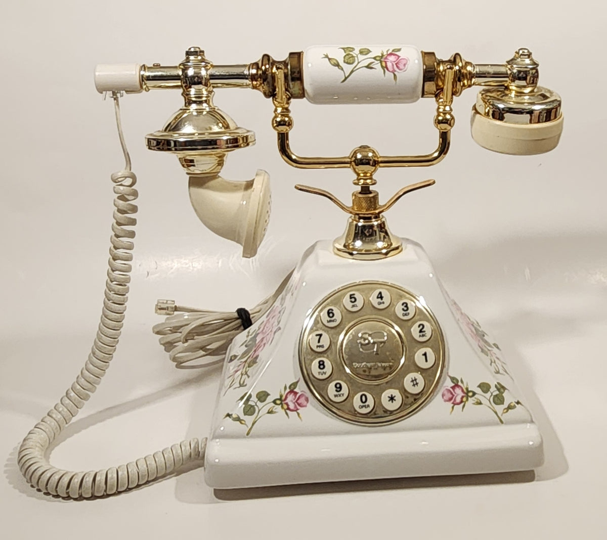 Vintage Southern Telecom Pink and Red Flower Decor Ceramic Rotary Styl ...