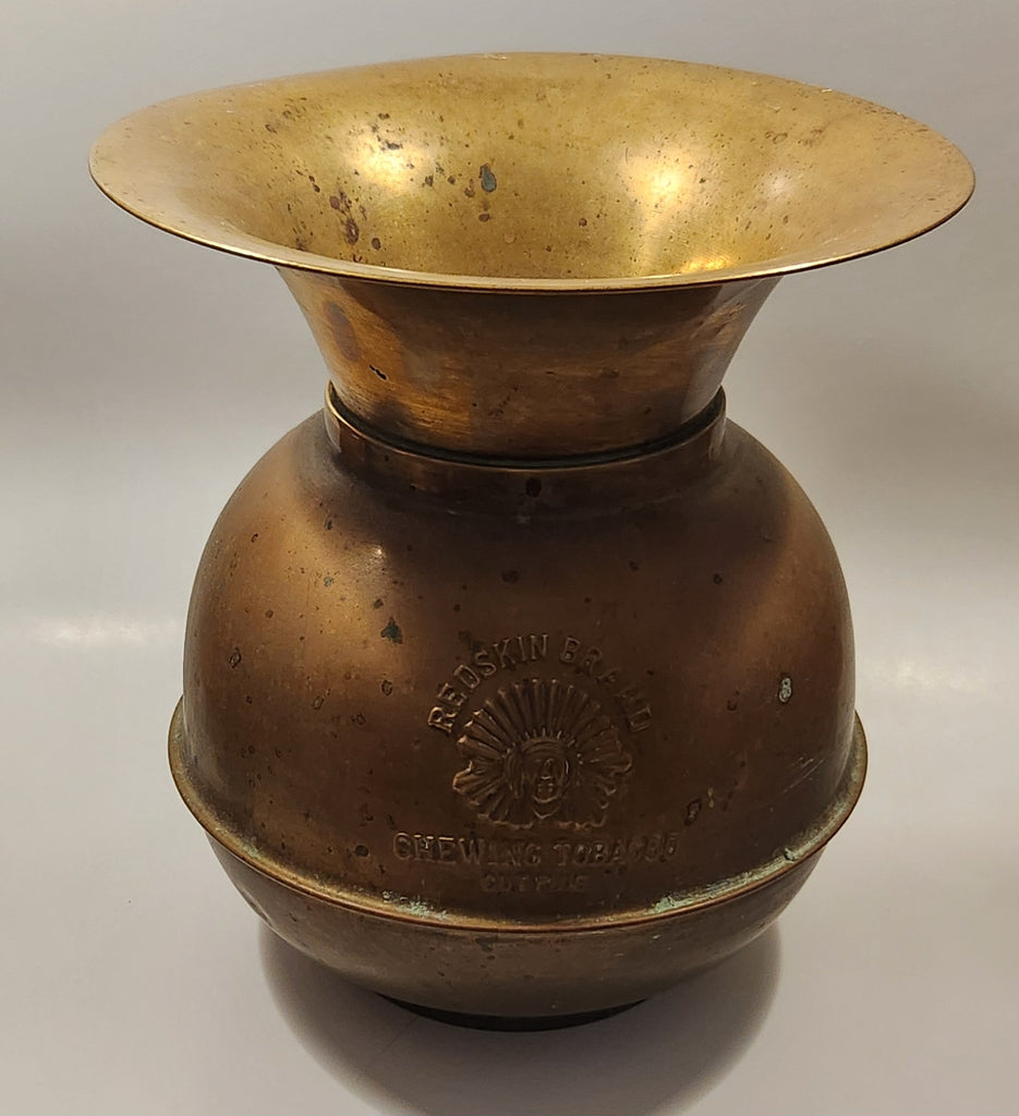 Antique Redskin Brand Chewing Tobacco Cut Plug Large Brass 10" Tall Sp ...