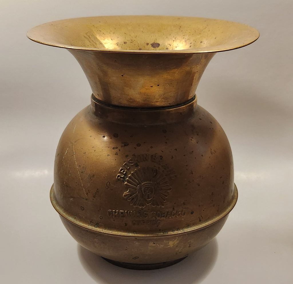 Antique Redskin Brand Chewing Tobacco Cut Plug Large Brass 10" Tall Sp ...
