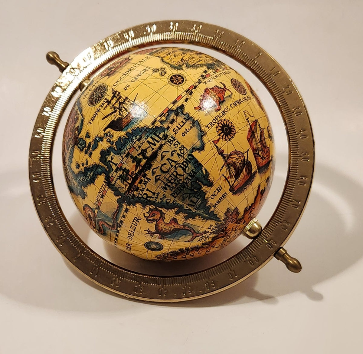 Old World Globe in Brass Metal Holder – Treasure Valley Antiques ...