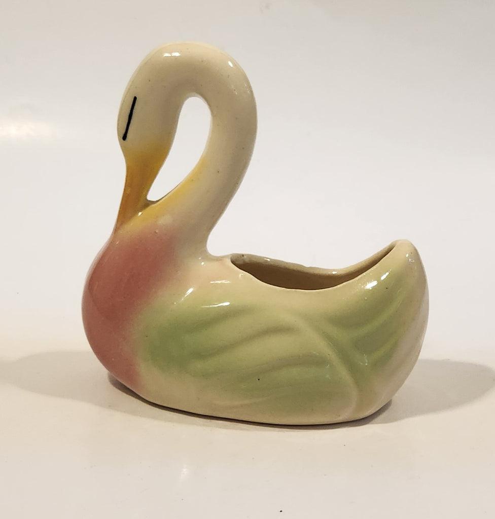 Vintage Pink Green White 5 1/4" Long Swan Bird Planter – Treasure ...