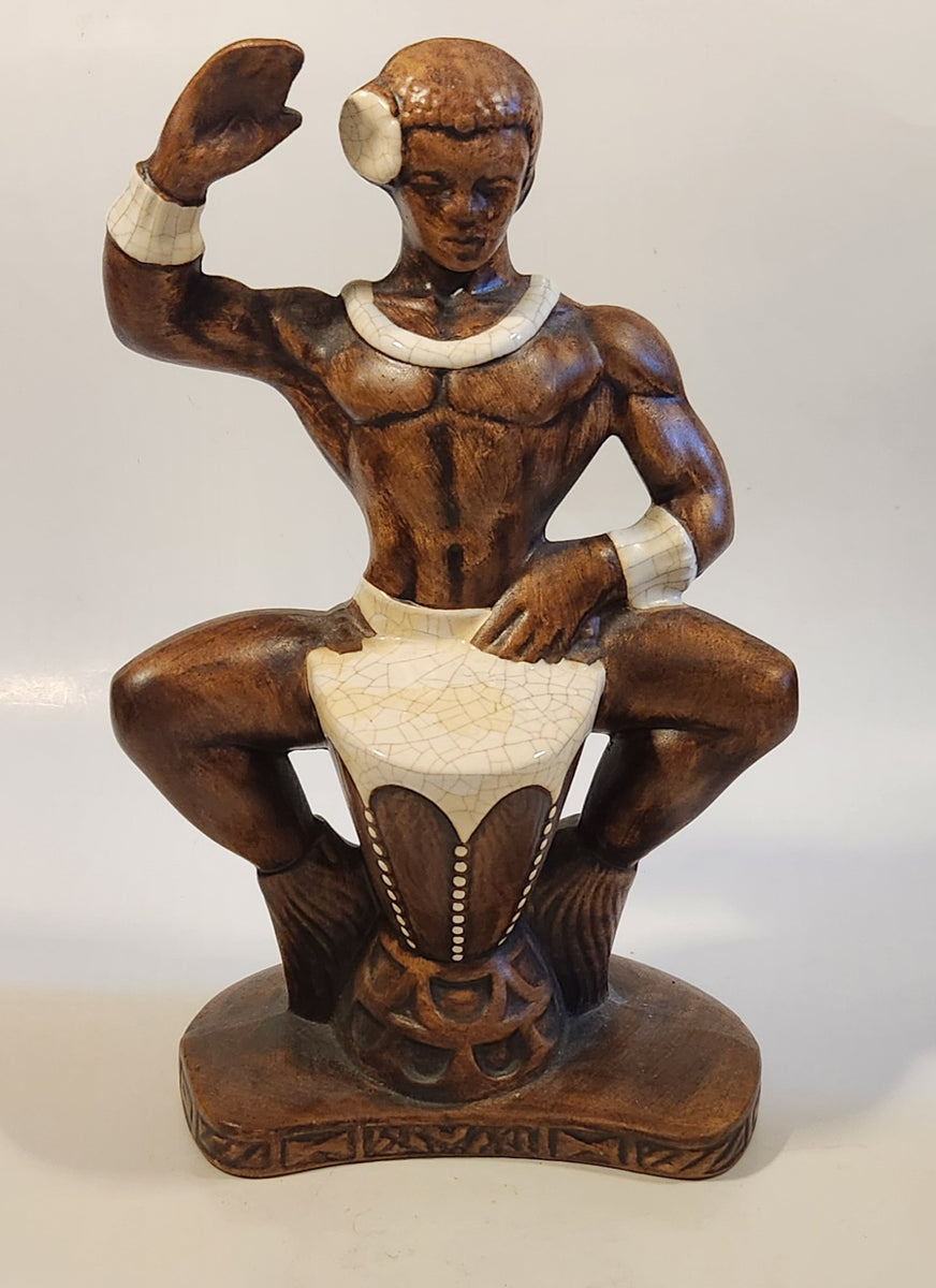 Treasure Craft Hawaiian Beach Drummer 10 1/2" Tall Ceramic Statue Figu ...