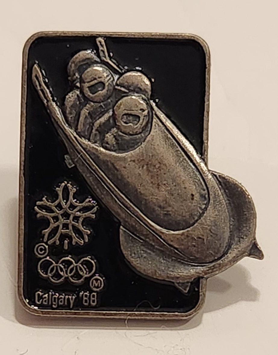 1988 Calgary Winter Olympics Bobsled 3/4" x 1" Enamel Metal Lapel Pin ...