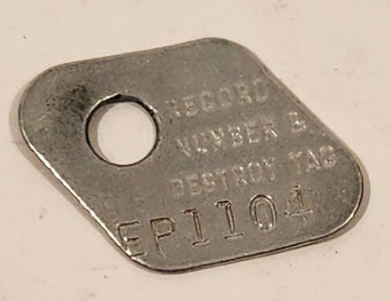 Vintage Automotive Record Number and Destroy Tag Car EP1104 – Treasure ...