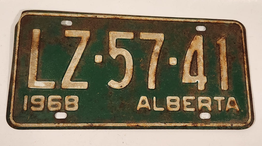 Vintage 1968 Alberta White Letters Green Vehicle License Plate Tag LZ ...