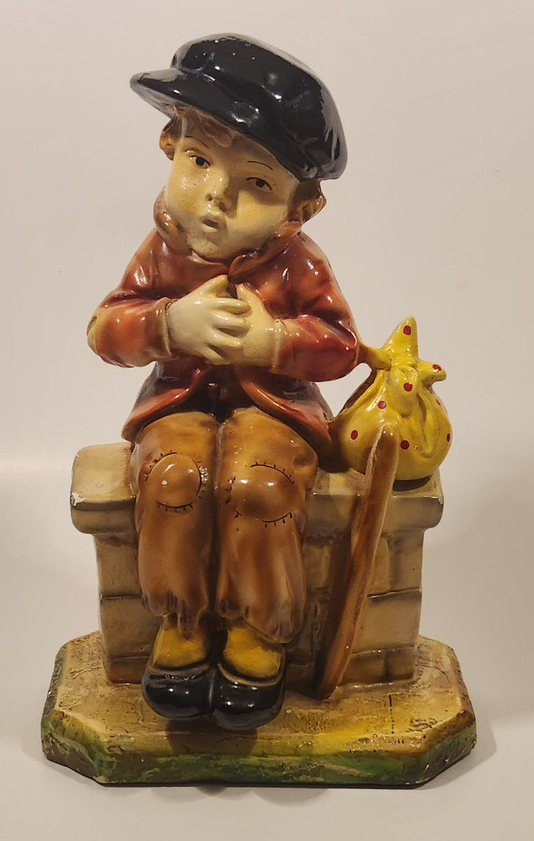 Vintage Devon Ware Boy Sitting with Hobo Stick 10" Tall Chalkware Scul ...