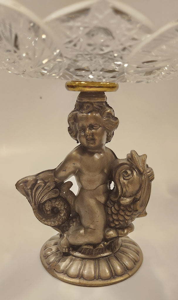 Antique 1930s 5599 Kintaro Boy Cherub Riding Koi Fish Brass and Crysta ...