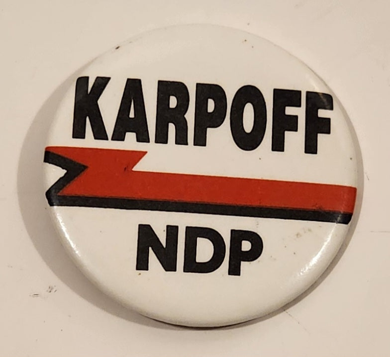 Jim Karpoff NDP 2 1/4" Round Button Pin – Treasure Valley Antiques ...