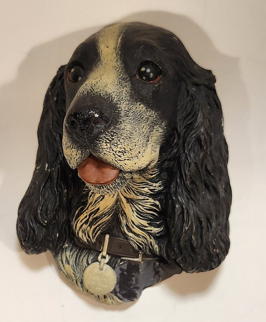 Vintage Bossons Black Cocker Spaniel Dog Chalkware 3D Face Head Wall D ...