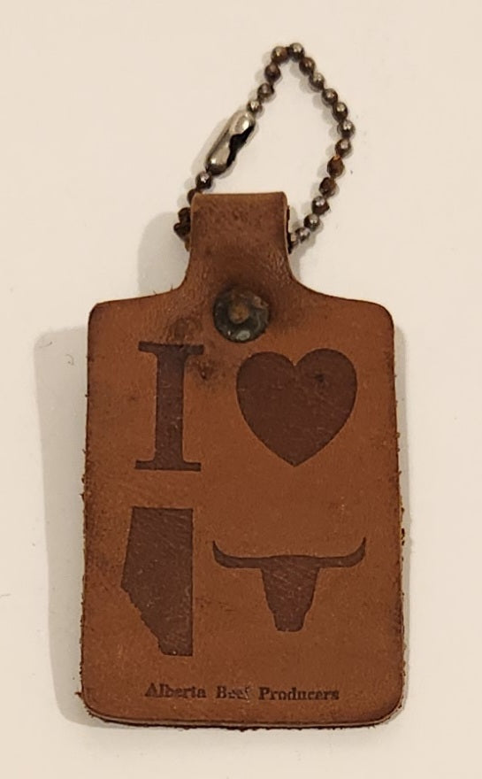 Vintage I Love Alberta Beef Producers Brown Leather Fob Keychain Ring ...