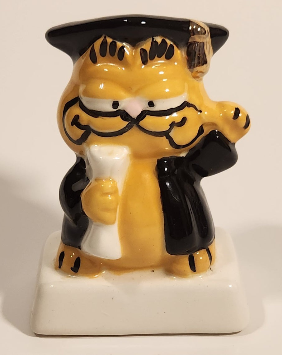 Vintage 1980s Enesco Style Garfield in Graduation Cap and Gown with Di ...