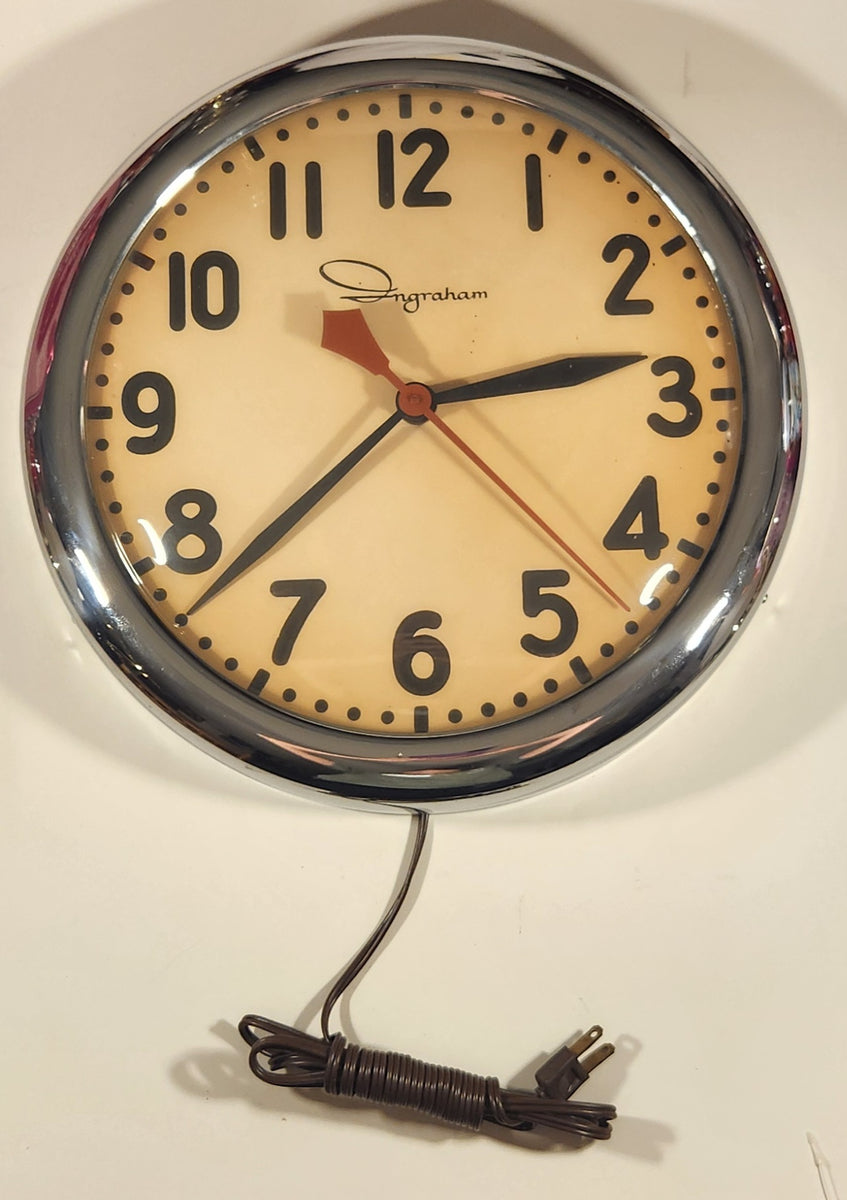 Vintage Ingraham Round Chrome Heavy 14" Electric Wall Clock – Treasure ...