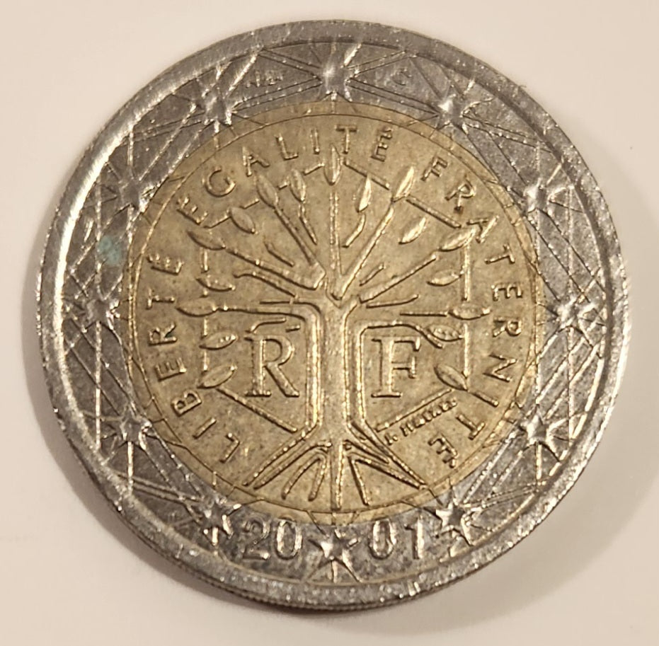 2001 France 2 Euro Tree Of Life Nickel-Brass Copper Nickel Metal Coin ...