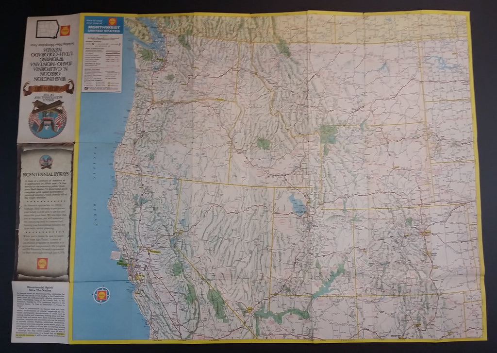 1976 Shell's Bicentennial Map of the Northwest Washington, Oregon N. C ...