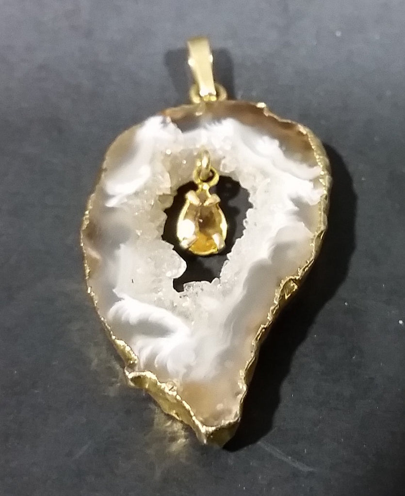 Oco Geode Crystal Slice Gold Plated w/ Brown Yellow Gemstone Necklace – Treasure Valley Antiques ...