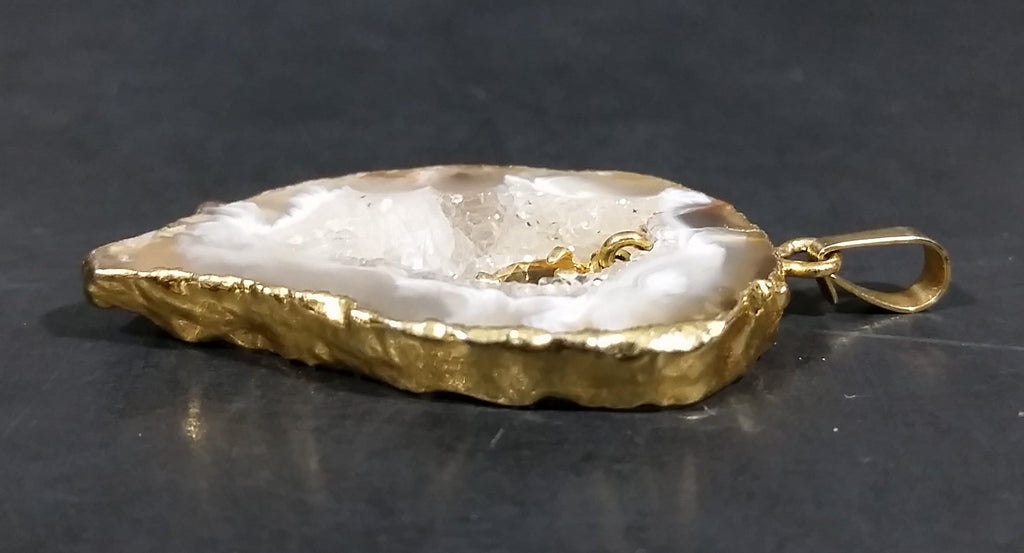 Oco Geode Crystal Slice Gold Plated w/ Brown Yellow Gemstone Necklace – Treasure Valley Antiques ...