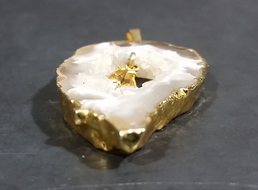 Oco Geode Crystal Slice Gold Plated w/ Brown Yellow Gemstone Necklace – Treasure Valley Antiques ...