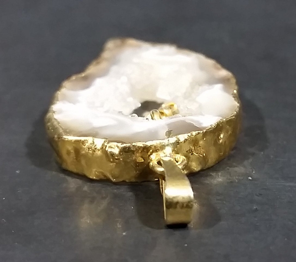 Oco Geode Crystal Slice Gold Plated w/ Brown Yellow Gemstone Necklace – Treasure Valley Antiques ...