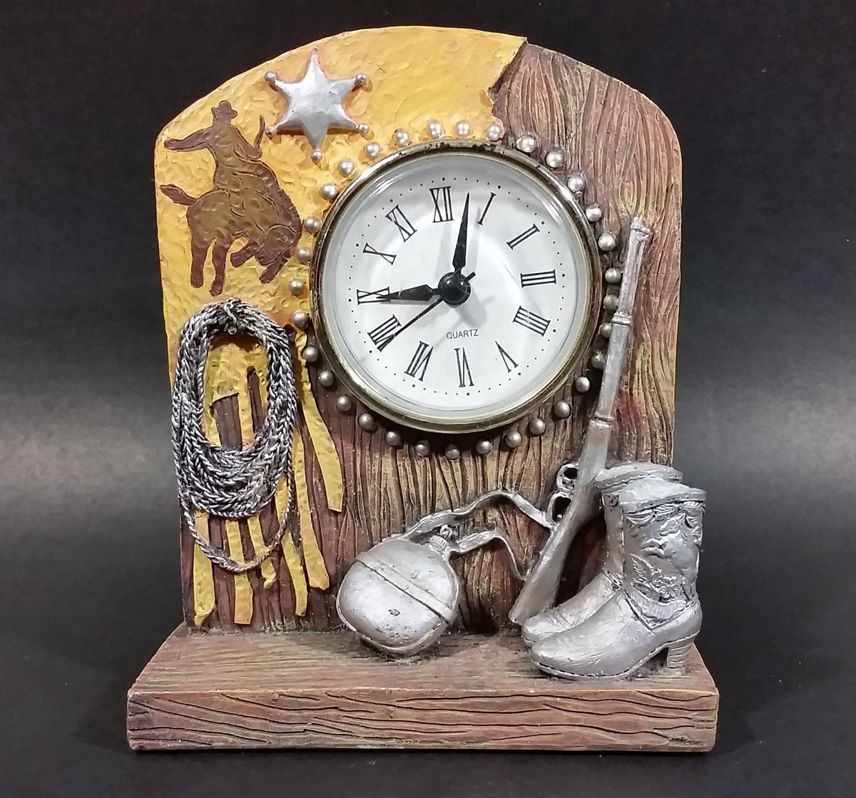 Western Rodeo Cowboy Quartz Clock w/ Leather Overlay, A Star, Boots, C ...