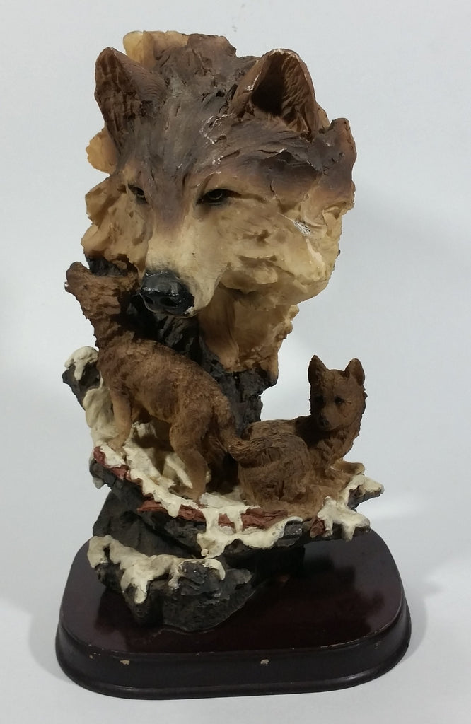 Meerchi MRH Wolf Wolves Pups Resin Sculpture on a Wooden Base - 10 1/4 ...
