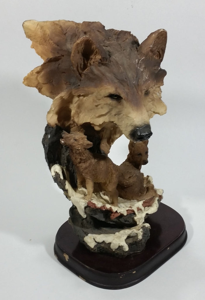 Meerchi MRH Wolf Wolves Pups Resin Sculpture on a Wooden Base - 10 1/4 ...