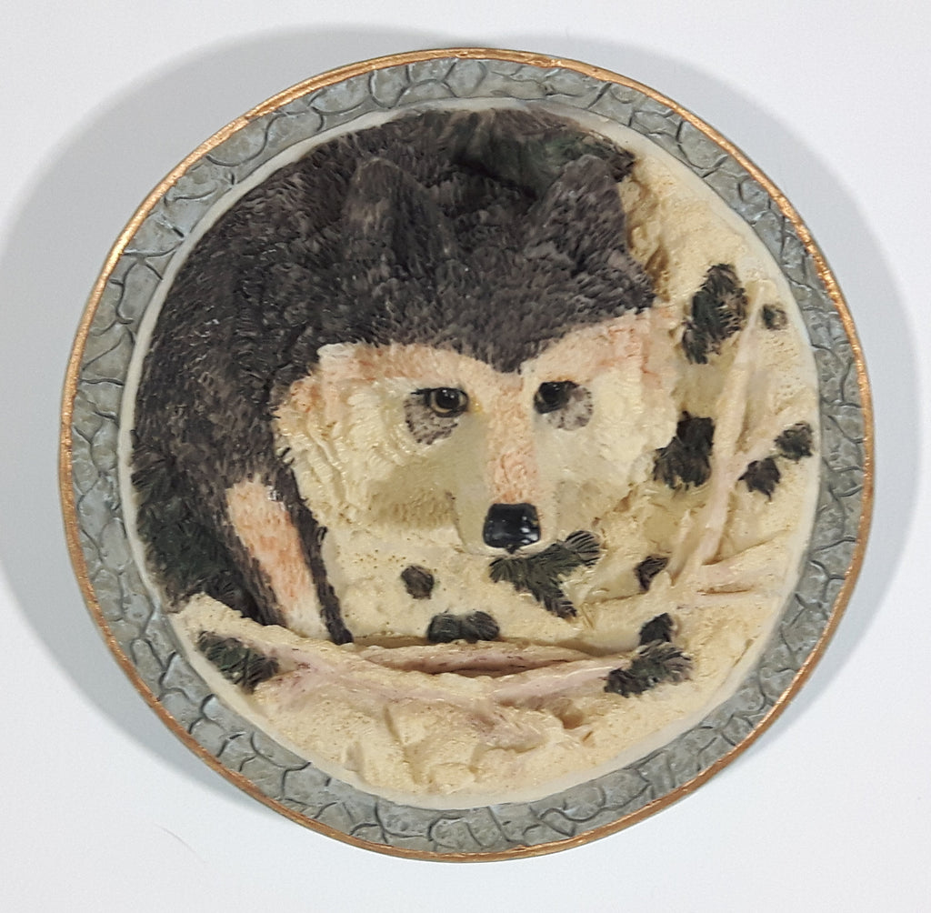 Wolf Wolves 3D Circular 4 1/4" Resin Hanging Wall Plate Wildlife Colle ...