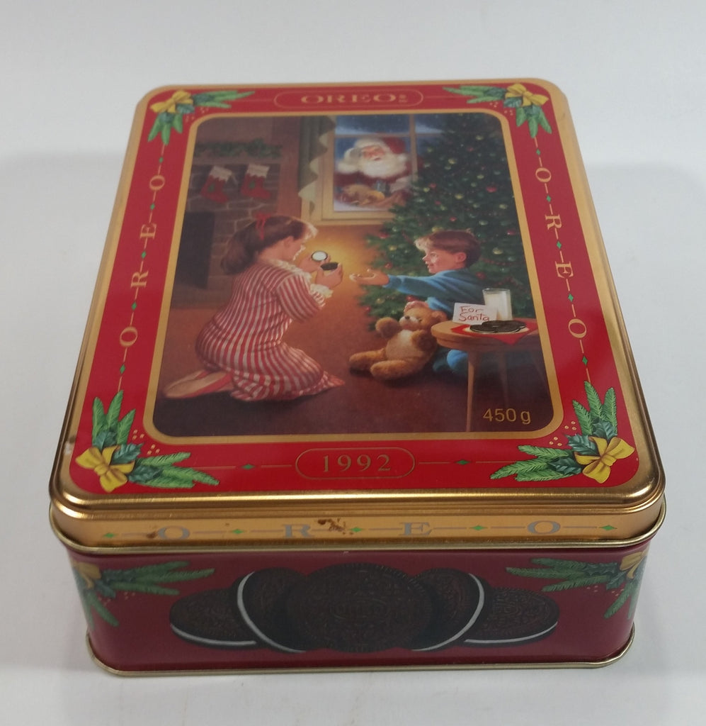 1992 Oreo Cookies Sweets Christmas Santa Claus Themed Tin Metal Contai ...