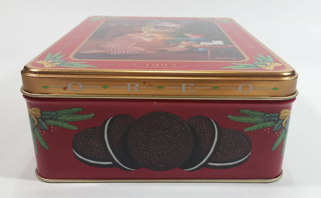 1992 Oreo Cookies Sweets Christmas Santa Claus Themed Tin Metal Contai ...