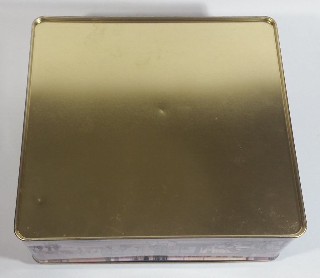 Vintage Blue Trimmed Old English Town Scenery Decorative Metal Tin Con ...