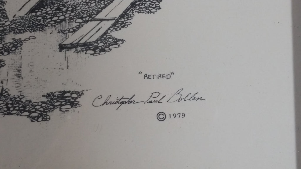 Vintage 1979 Christopher Paul Bollen "Retired" Hand Drawn Art Print ...