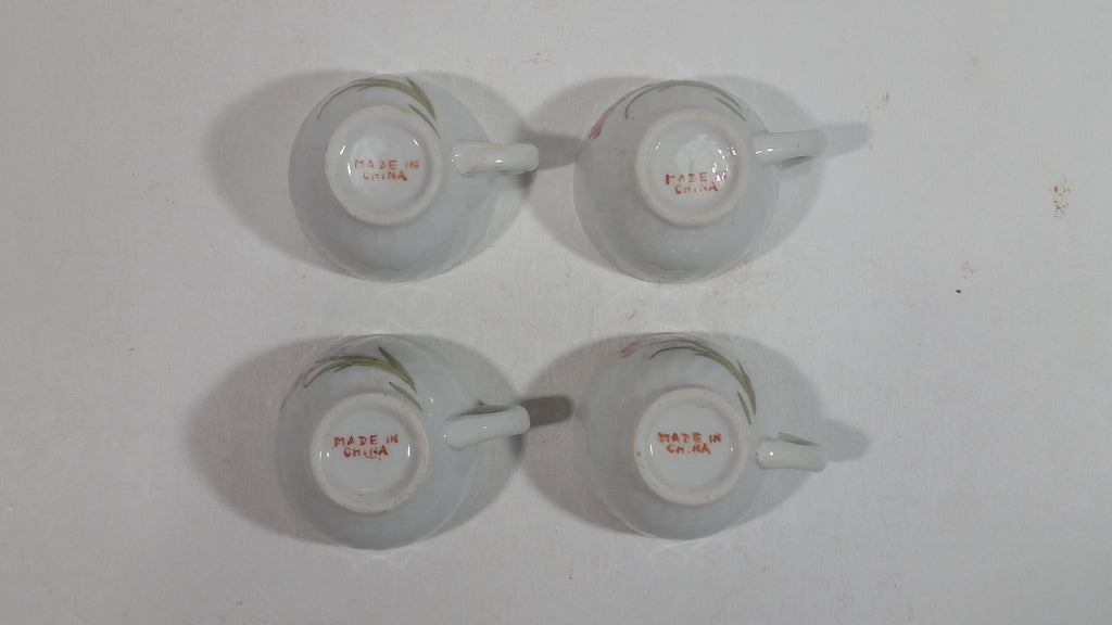 Set of 4 Small Tiny Miniature Children's Kids Tea Cups With Pink Flora ...