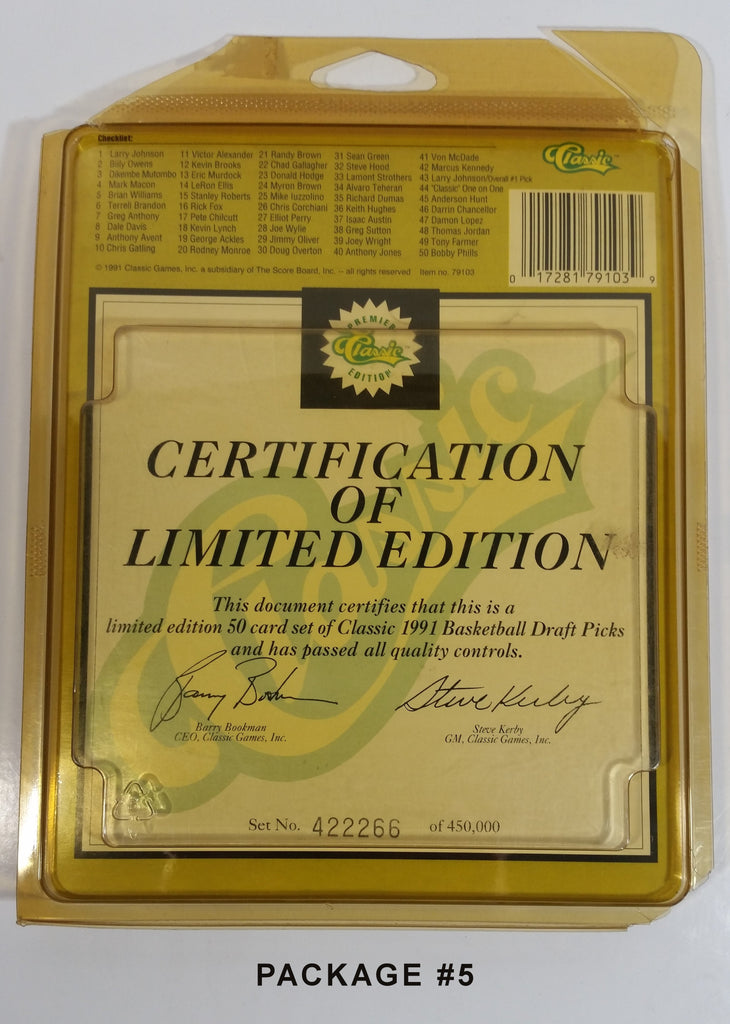 Classic Premiere Edition NBA 1991 Basketball Draft Picks 50 Card Pack ...