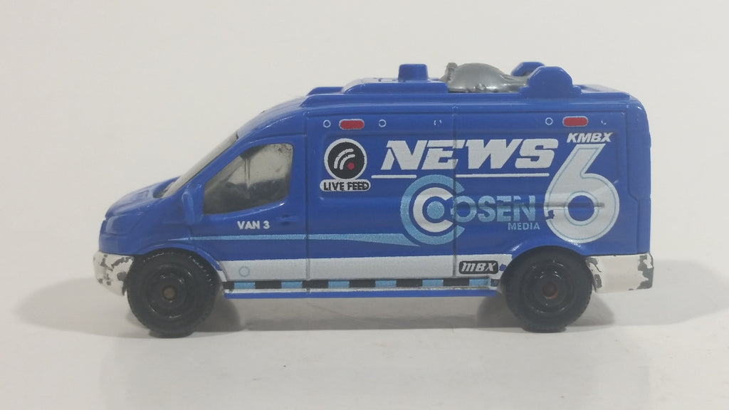 2017 Matchbox MBX Adventure City '14 Ford Transit News Van Blue Die Ca ...