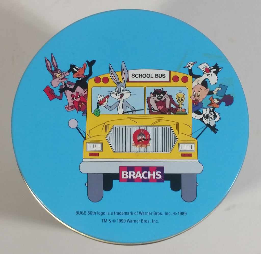 1990 Warner Bros Looney Tunes School Bus Brach's Jelly Beans Tin Canis ...