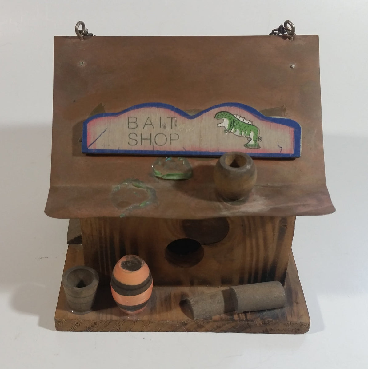 Folk Art Bait Shop Building Wooden Model with Copper Metal Roof Fishin ...