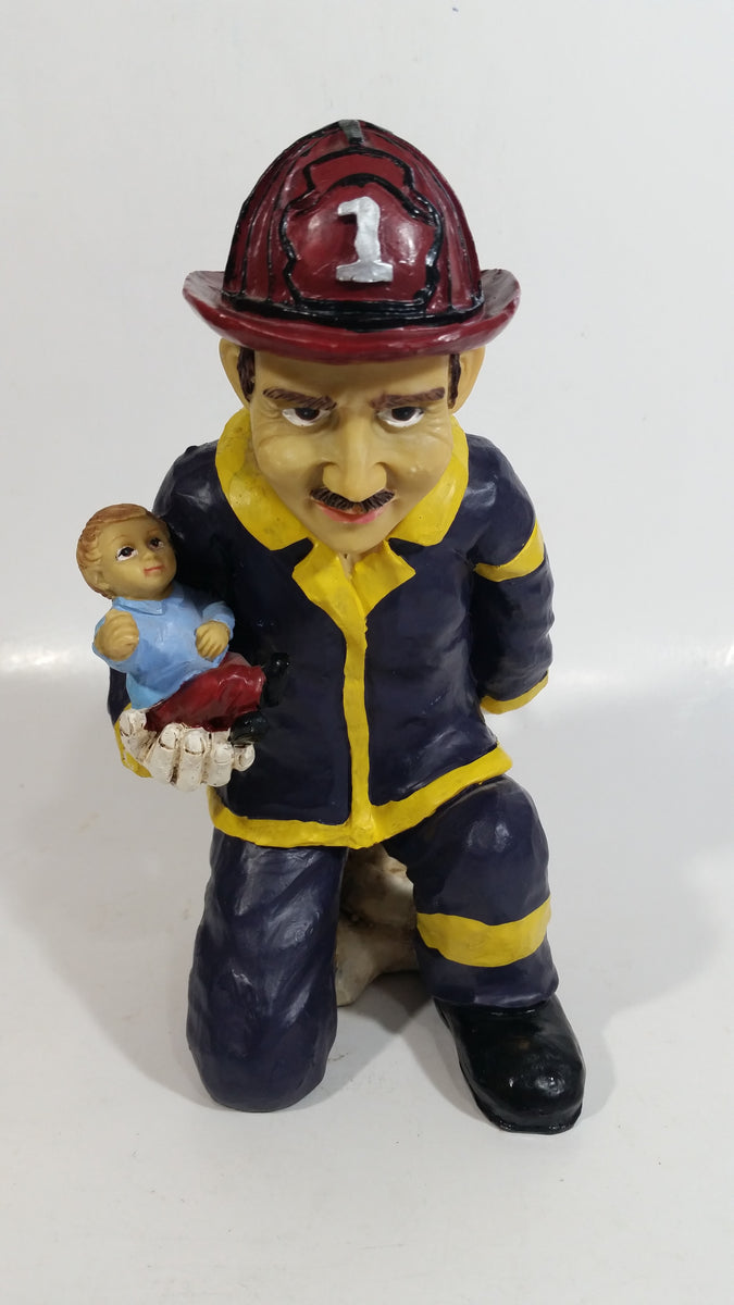 Fireman Firefighter Holding A Young Child Heavy Wine Bottle Holder Scu ...