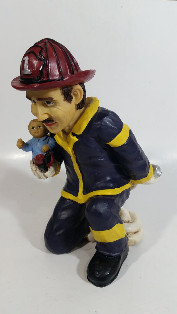 Fireman Firefighter Holding A Young Child Heavy Wine Bottle Holder Scu ...