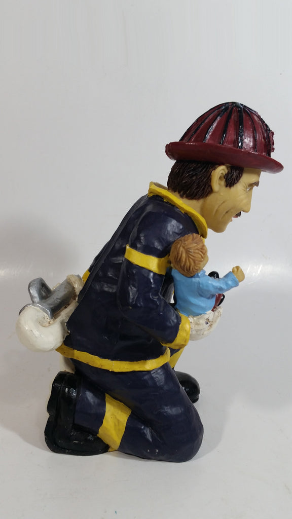 Fireman Firefighter Holding A Young Child Heavy Wine Bottle Holder Scu ...