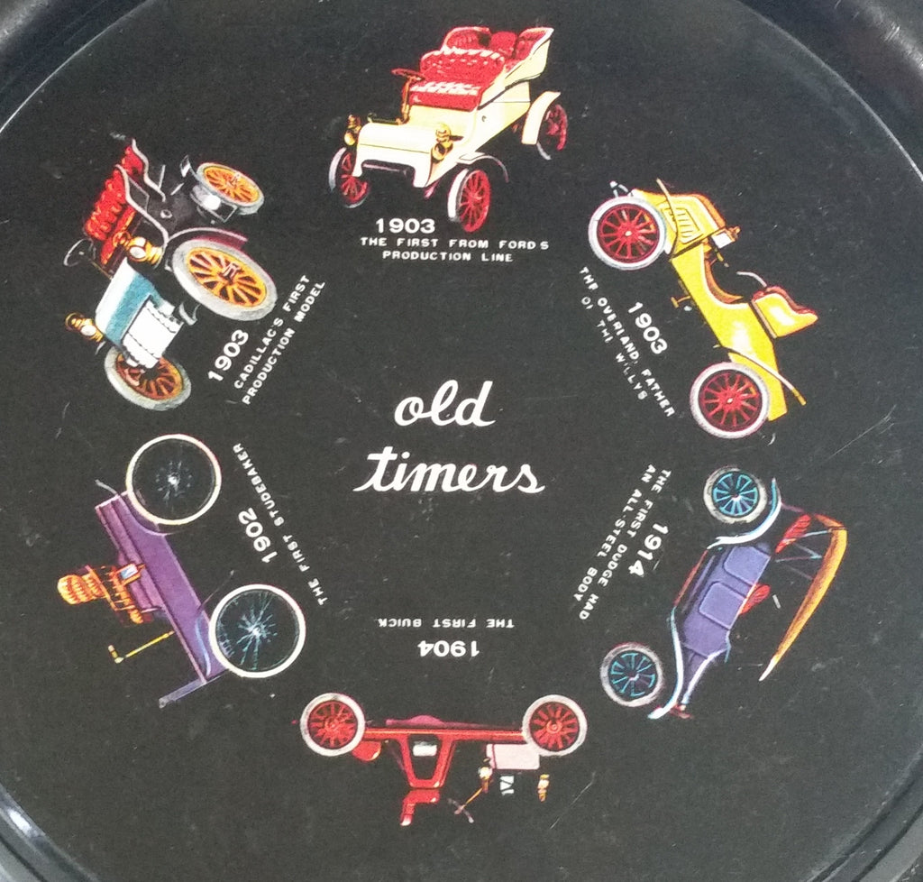 Vintage Old Timers Antique Classic Cars Round Metal Beverage Serving T ...