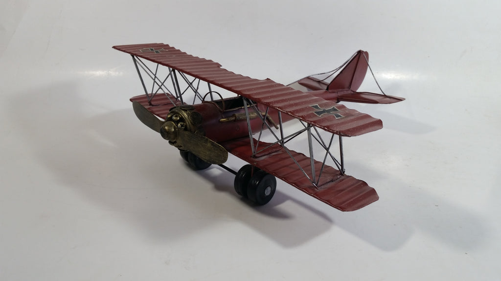 Vintage Style German Red Baron Bi-Plane WWII Large Tin Metal Military ...