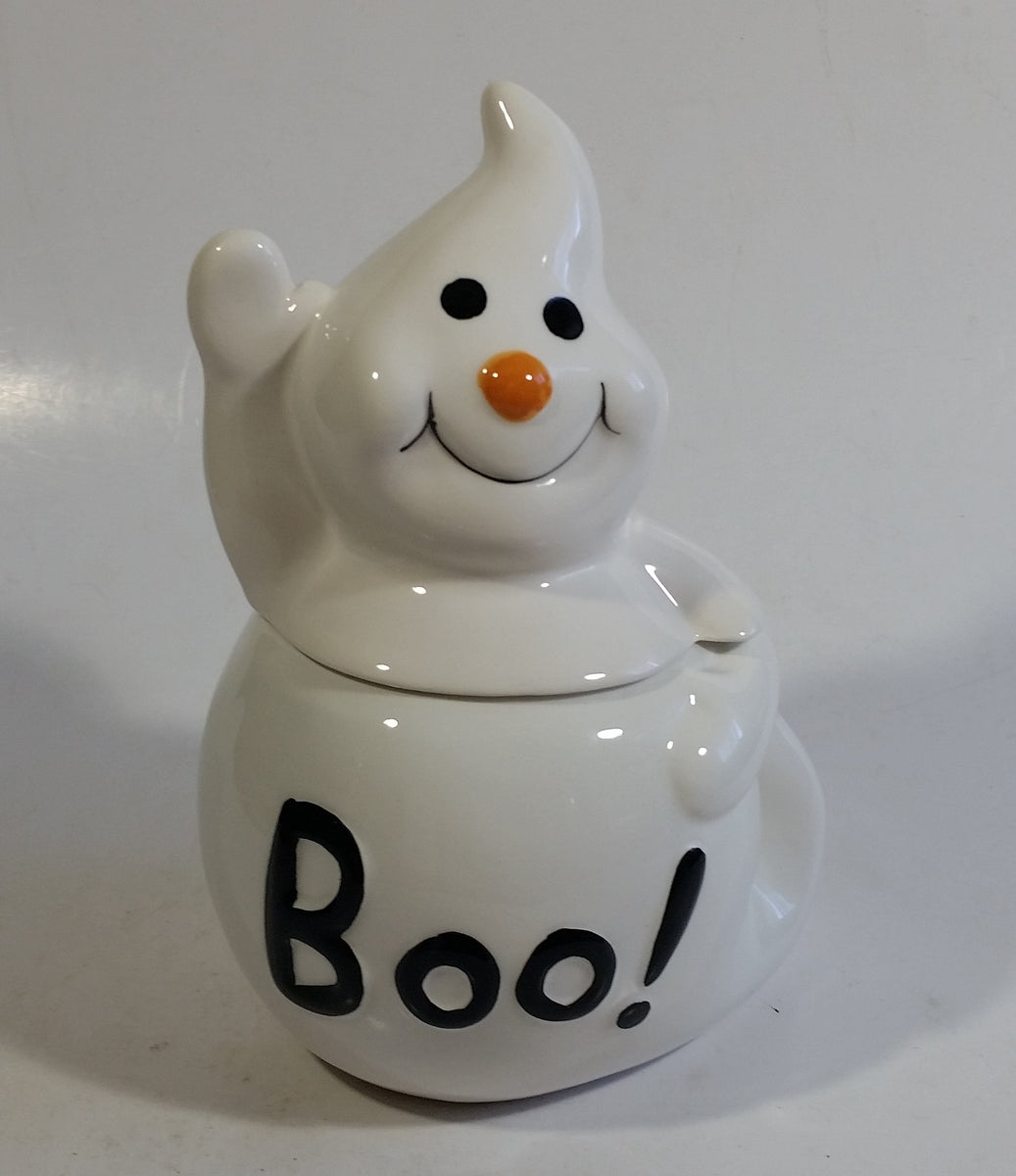 White Ghost Shaped Boo! Ceramic Candy Jar – Treasure Valley Antiques ...