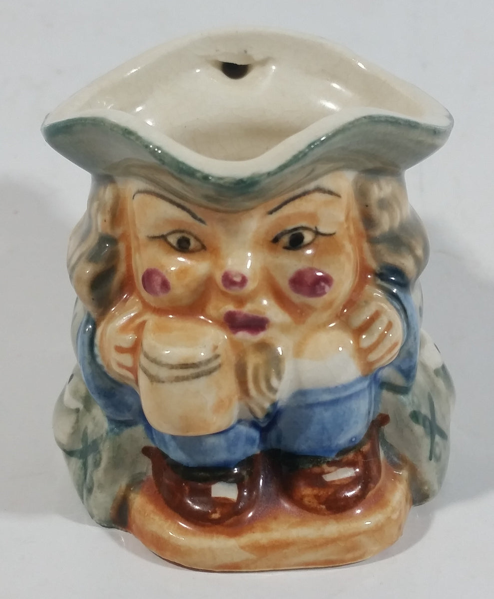 Antique Toby Style 3" Tall Man Holding Tankard Eyes Opened Face Mug Ha ...