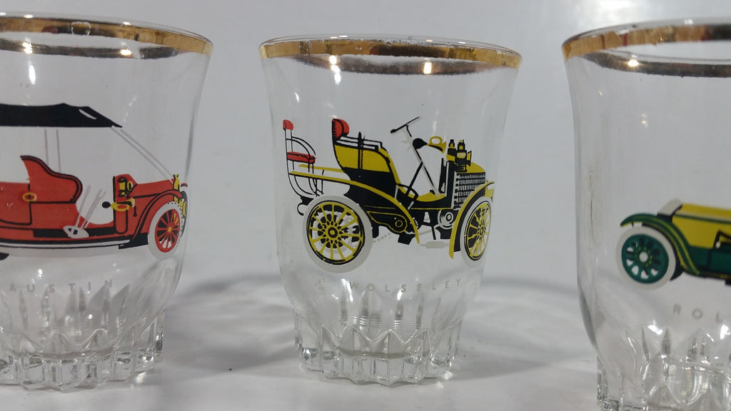 Vintage Six Car Shot Glass Set of Ford, Daimler, Austin, Wolseley, Mor ...