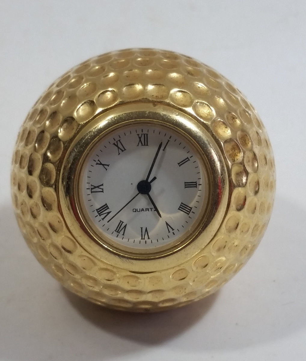 Vintage Gold Brass Golf Ball Desk Clock Paper Weight – Treasure Valley ...