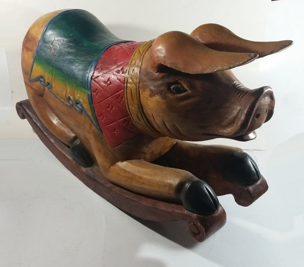 Vintage Super Rare Hand-carved Wooden Rocking Pig Made In Thailand ...