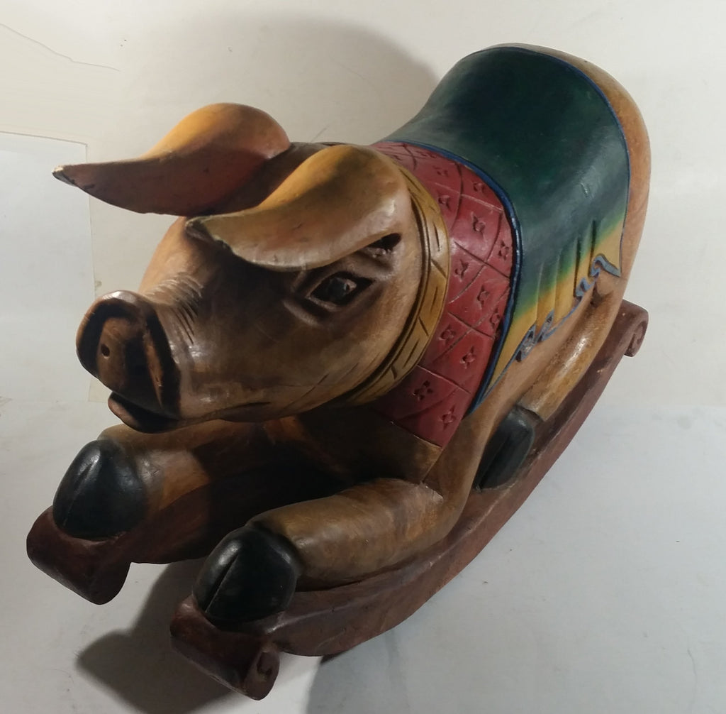 Vintage Super Rare Hand-carved Wooden Rocking Pig Made In Thailand ...